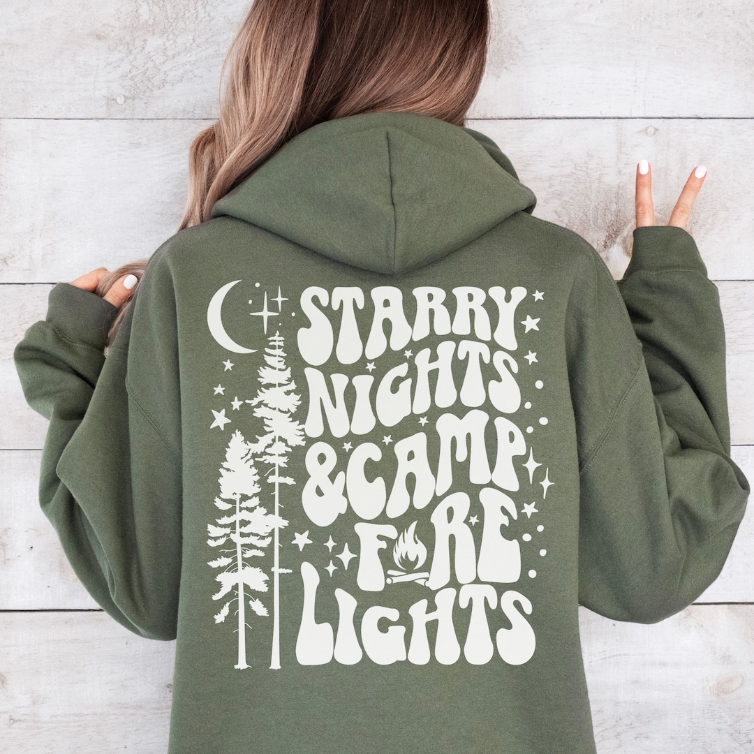 Camping Hoodie, Campfire Sweatshirt, Retro Starry Night Sweater, Lake ...