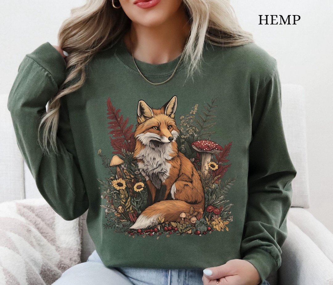 Cottagecore Fox Comfort Colors T-shirt, Forest Fox Long Sleeve Shirt ...