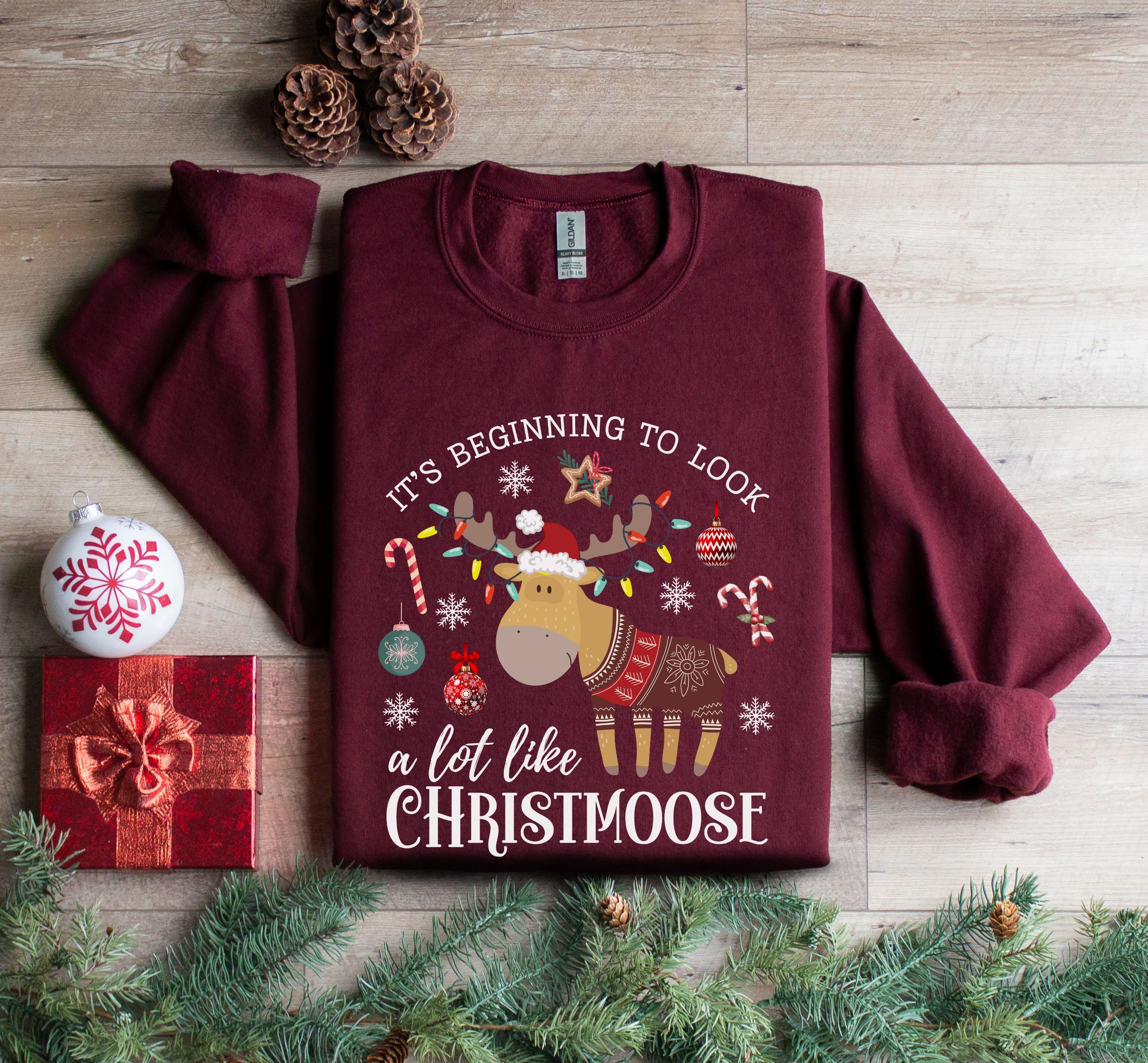 Christmas Moose Sweatshirt, Christmoose Sweater, Cute Animal Sweatshirt ...
