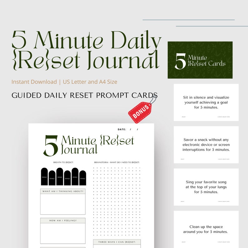 5-minute Daily Reset Journal & Cards: Mental Wellness (digital Download ...