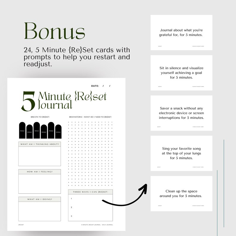 5-minute Daily Reset Journal & Cards: Mental Wellness (digital Download ...