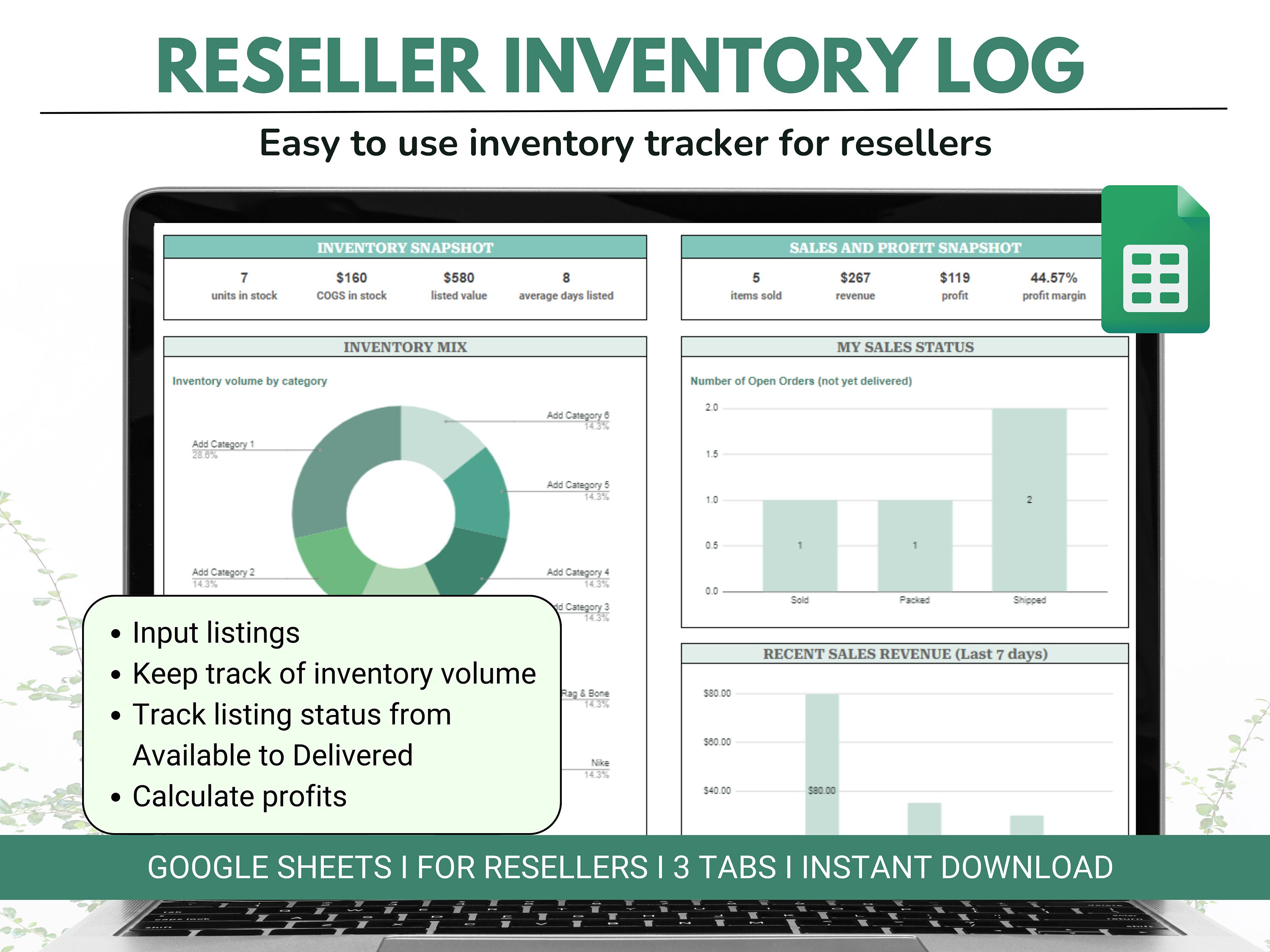 Reseller Inventory Log - Reseller Inventory Spreadsheet - Profit ...