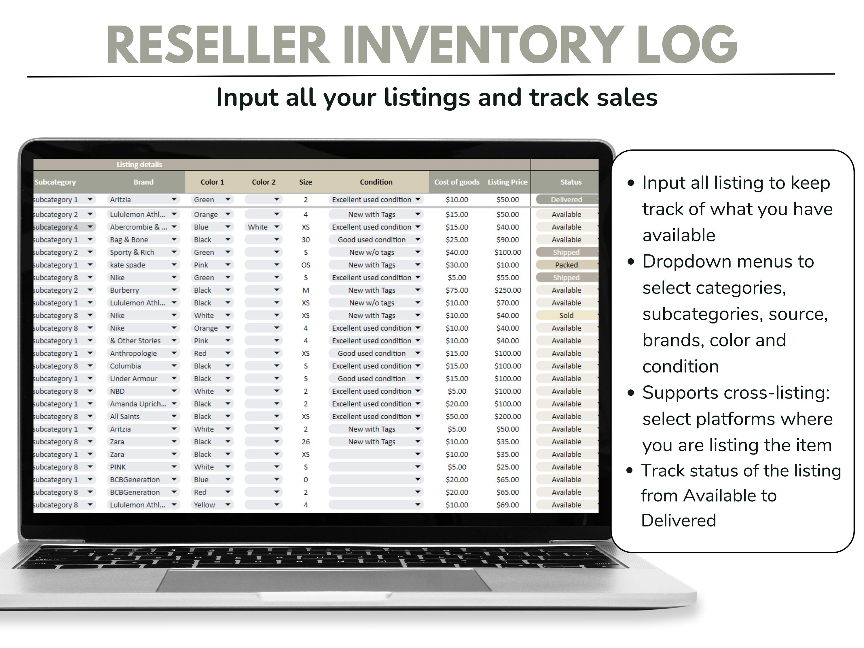 Reseller Inventory Log - Reseller Inventory Spreadsheet - Profit ...