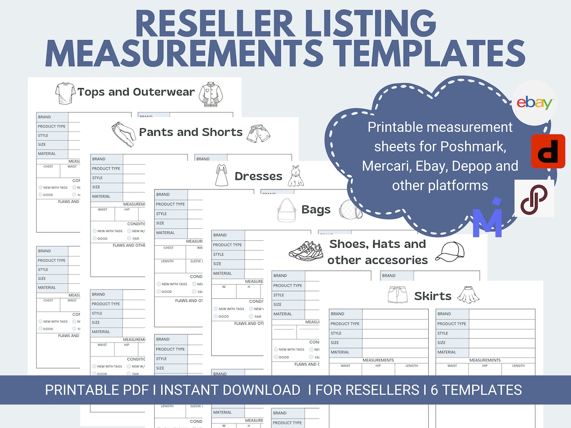 Reseller Listing Template, Measurements Template, Poshmark Mercari Ebay ...