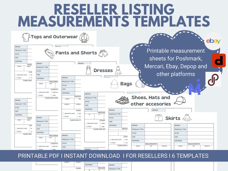 Reseller Listing Template, Measurements Template, Poshmark Mercari Ebay ...