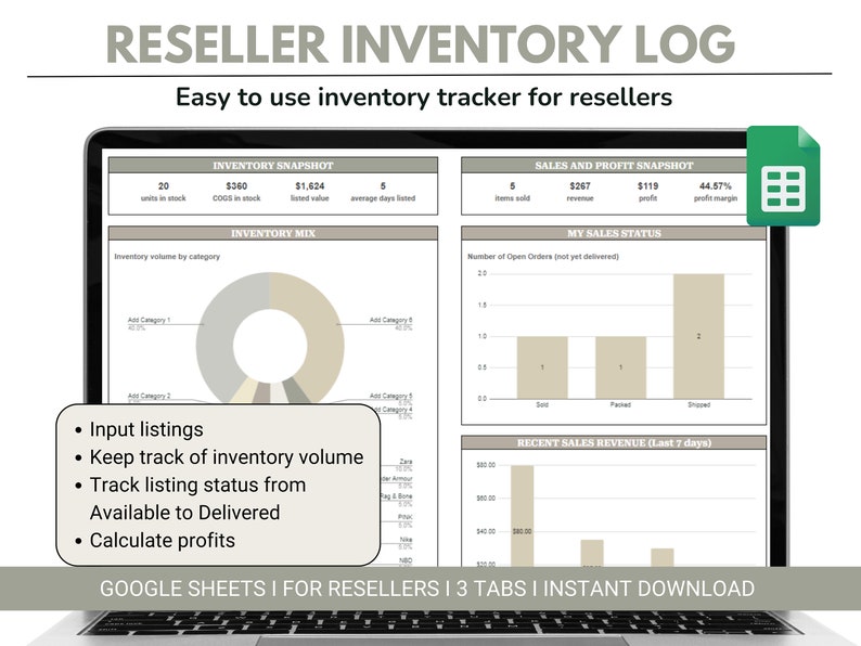 Reseller Inventory Log - Reseller Inventory Spreadsheet - Profit ...