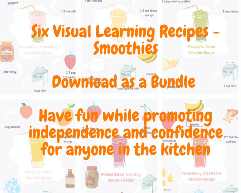 Montessori SIX BUNDLE SET for Visual Learning - Smoothie Recipe Set B ...
