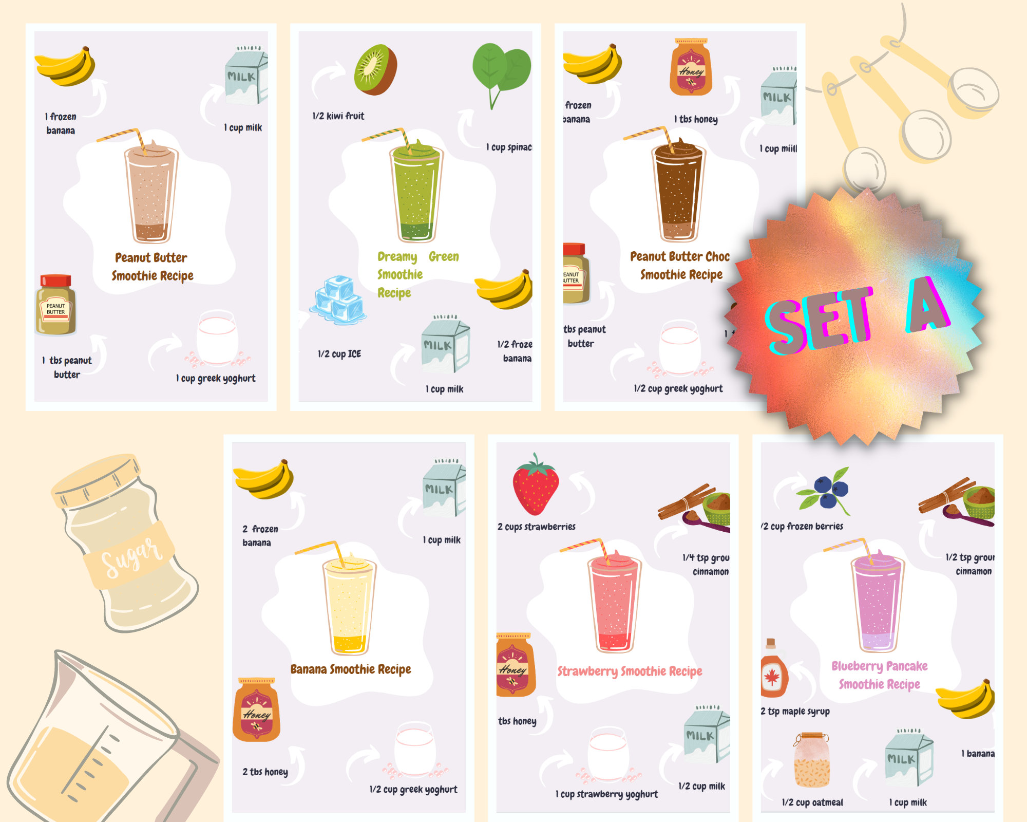 Montessori SIX BUNDLE SET for Visual Learning - Smoothie Recipe Set A ...
