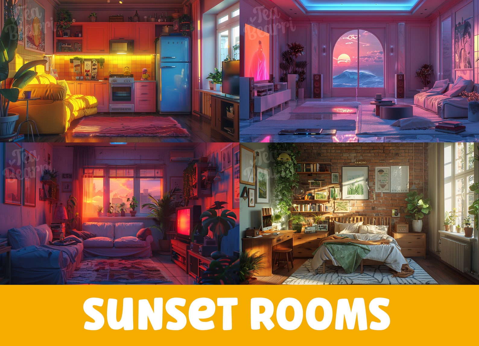 Sunset Rooms • Twitch & Zoom Backgrounds - Aesthetic Bedrooms, Cozy ...