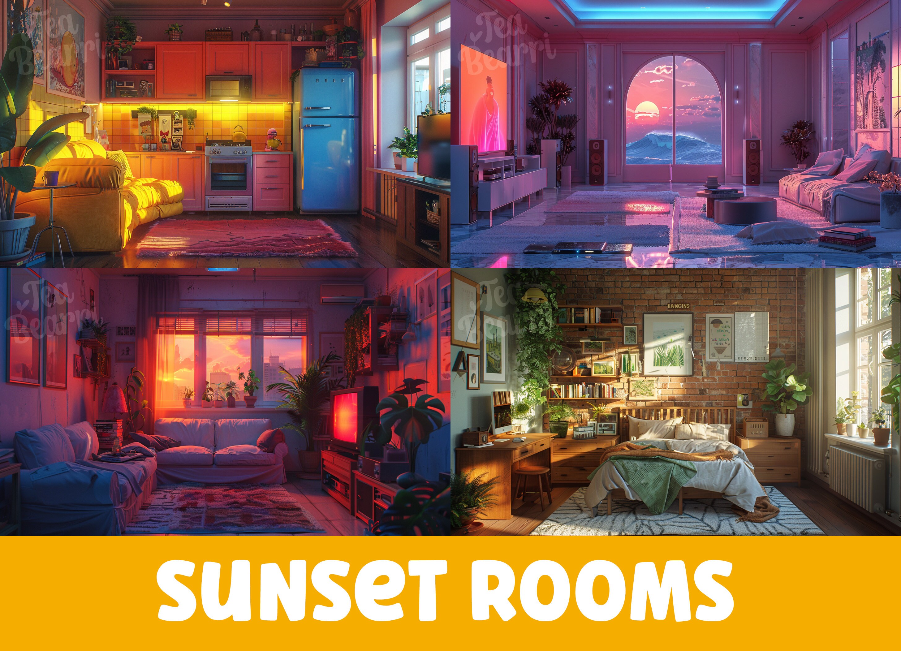 Sunset Rooms • Twitch & Zoom Backgrounds - Aesthetic Bedrooms, Cozy ...