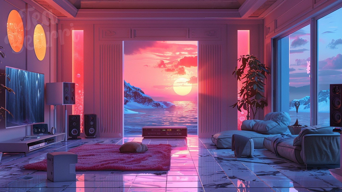 Lofi Rooms • Twitch & Zoom Backgrounds of Aesthetic Synthwave Sunset ...