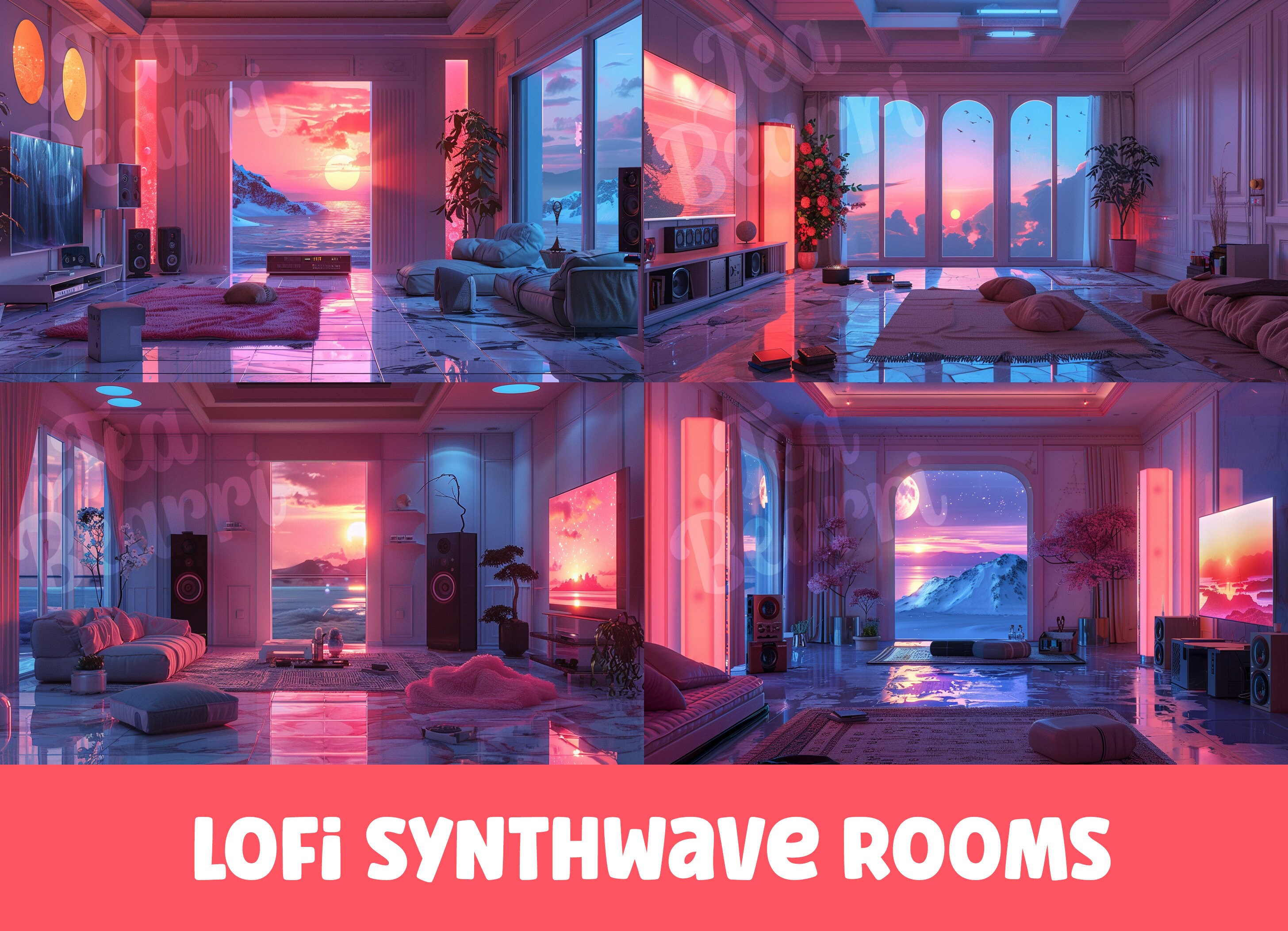 Lofi Rooms • Twitch & Zoom Backgrounds of Aesthetic Synthwave Sunset ...