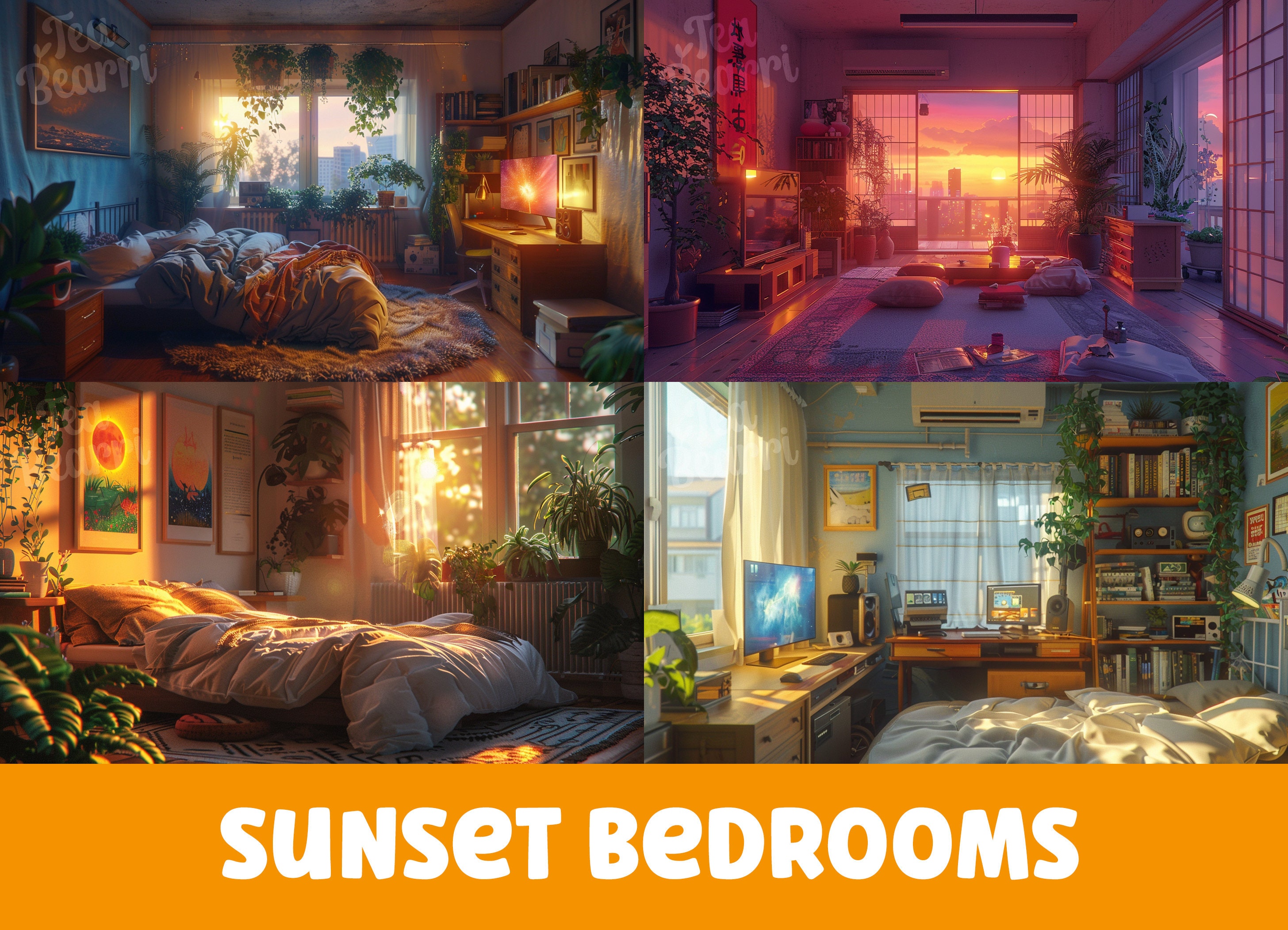 Sunset Rooms • Twitch & Zoom Backgrounds - Aesthetic Bedrooms, Cozy ...