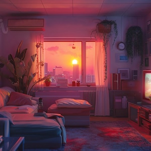 Animated Background • Sunset Room | Twitch & Zoom, Stream Aesthetic ...