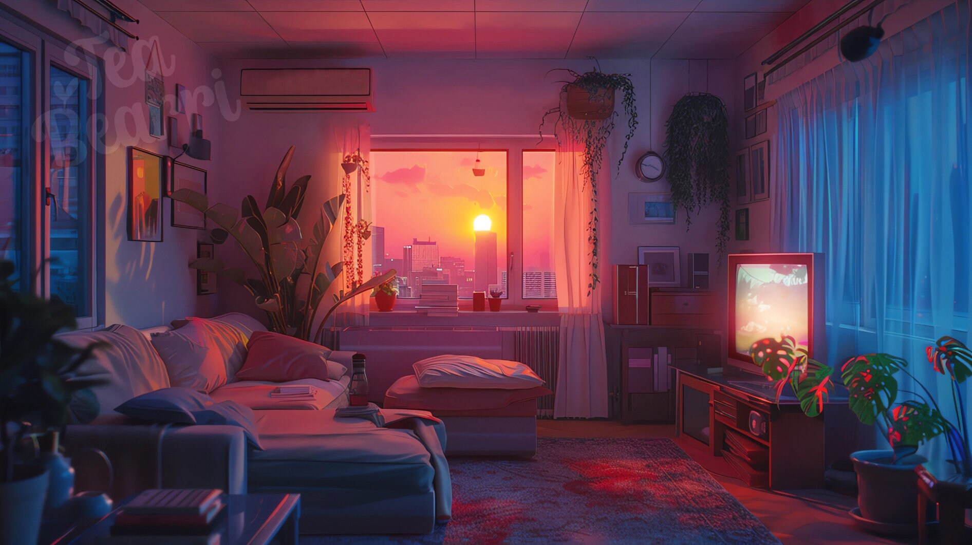 Animated Background • Sunset Room | Twitch & Zoom, Stream Aesthetic ...