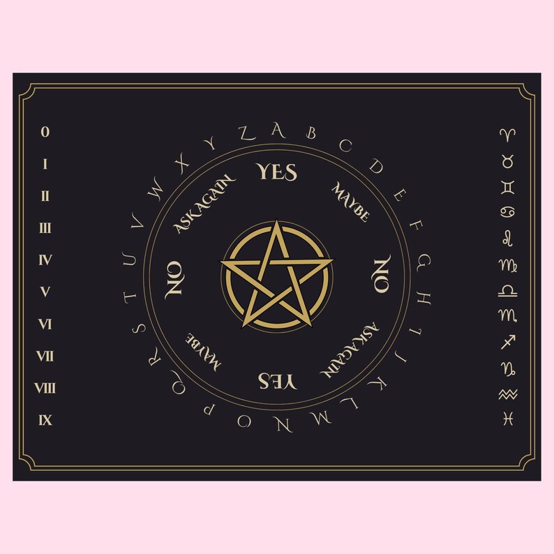 Black Printable Pendulum Board – Alphabet, Numbers, Zodiac Symbols ...