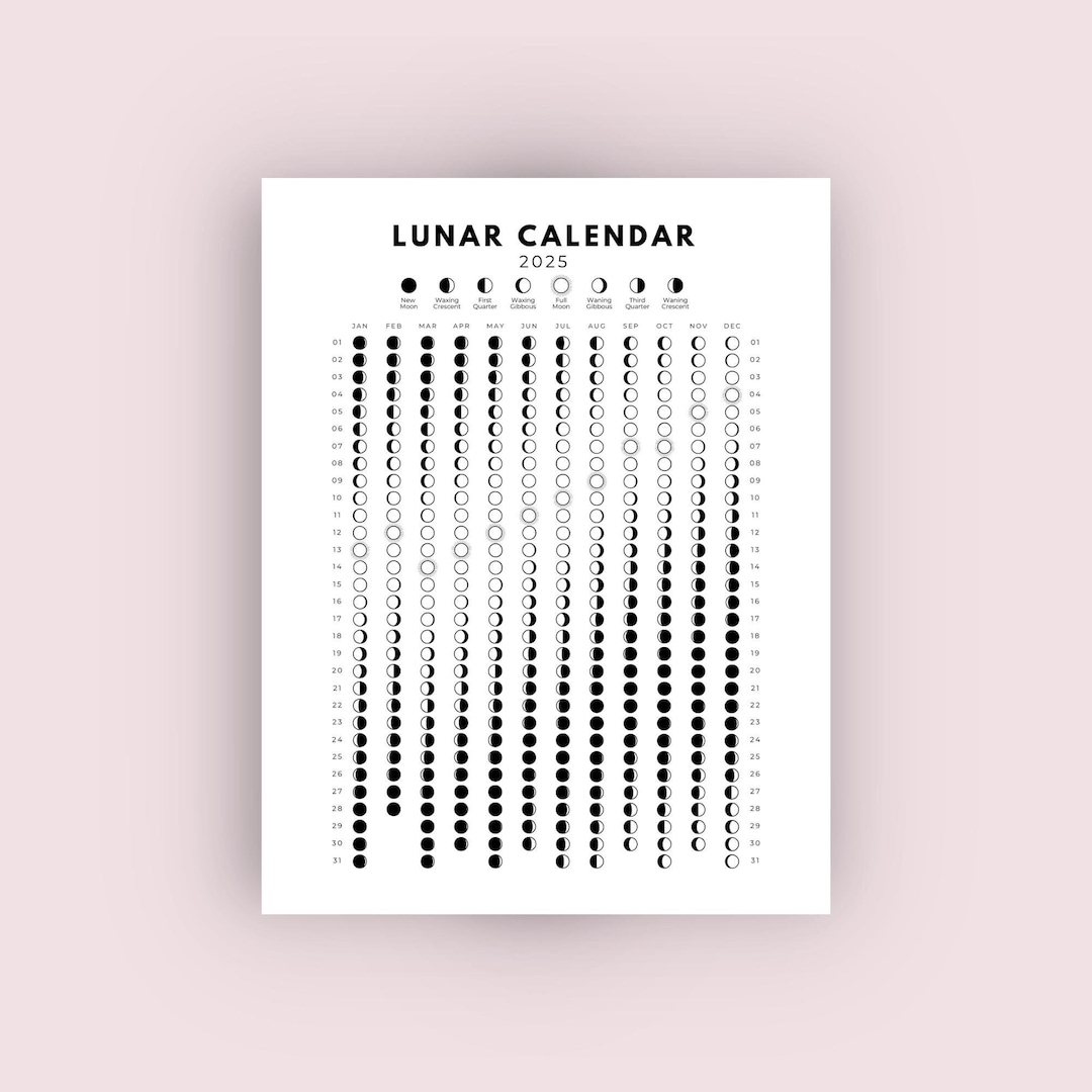 2025 Lunar Calendar - Northern Hemisphere | A4 & US Letter Size ...