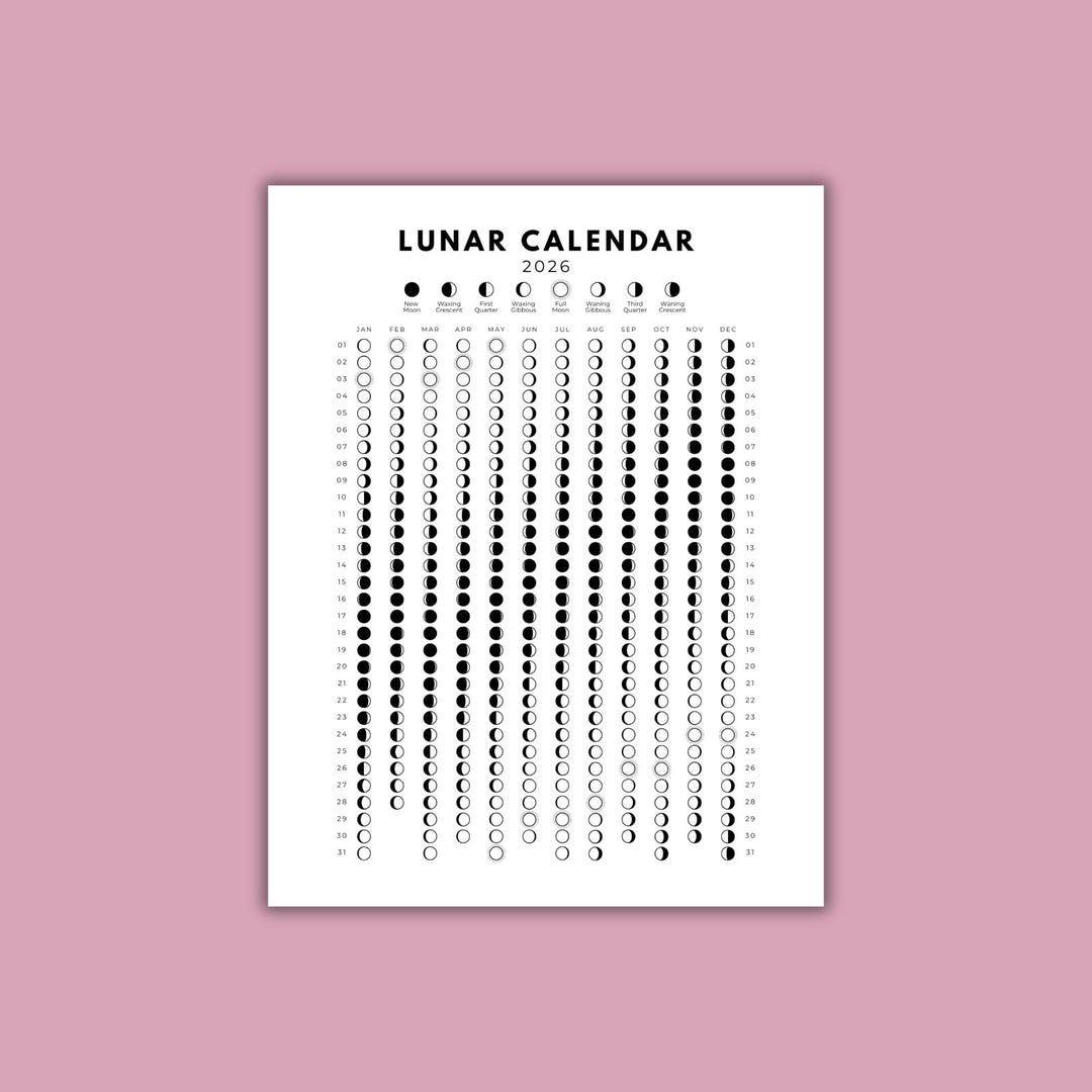 2026 Lunar Calendar - Northern Hemisphere Moon Phases Guide Printable ...