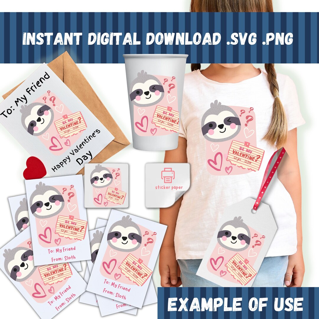 Sloth Valentine SVG PNG Kids Classroom Valetines Instant - Etsy