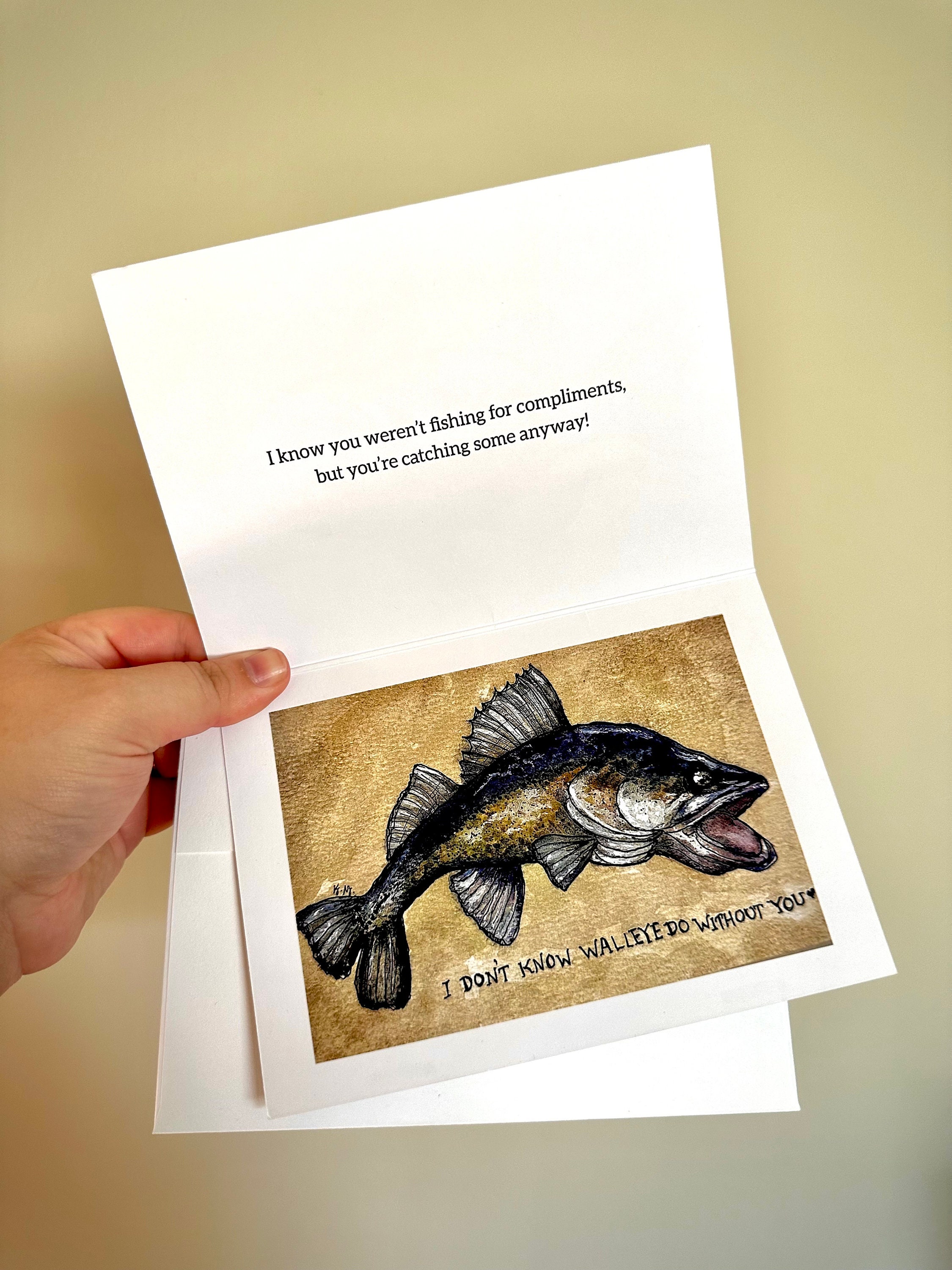 Fishy Greeting Card With Watercolor Art Prints, Bass and Walleye Puns ...