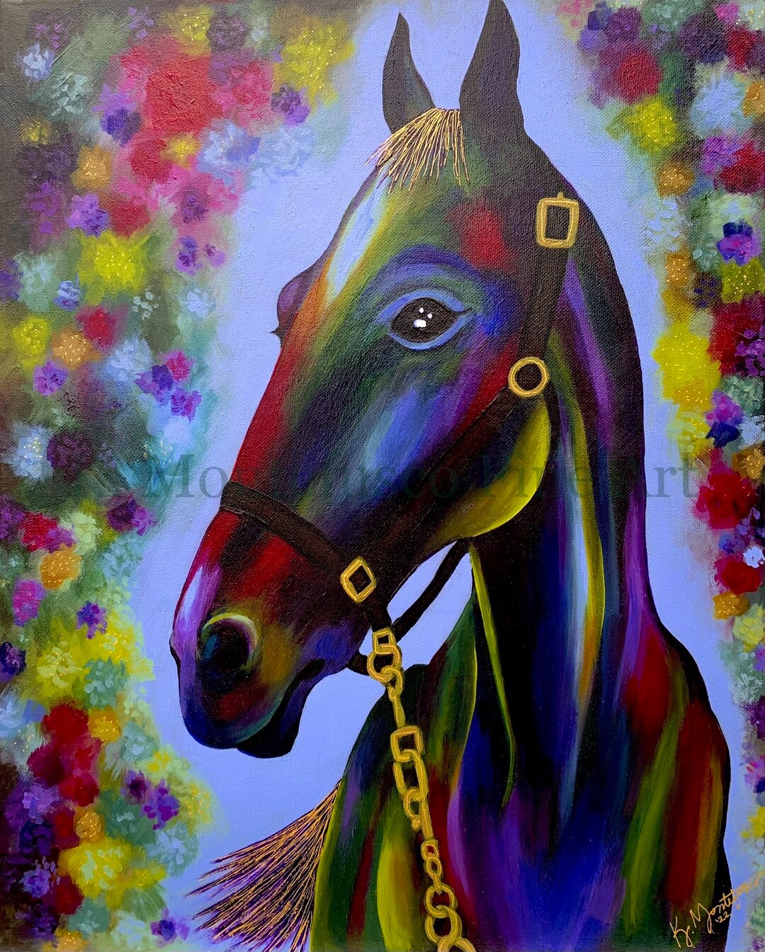 A Horse of a Different Color: Colorful Floral Horse Portrait, Giclee ...
