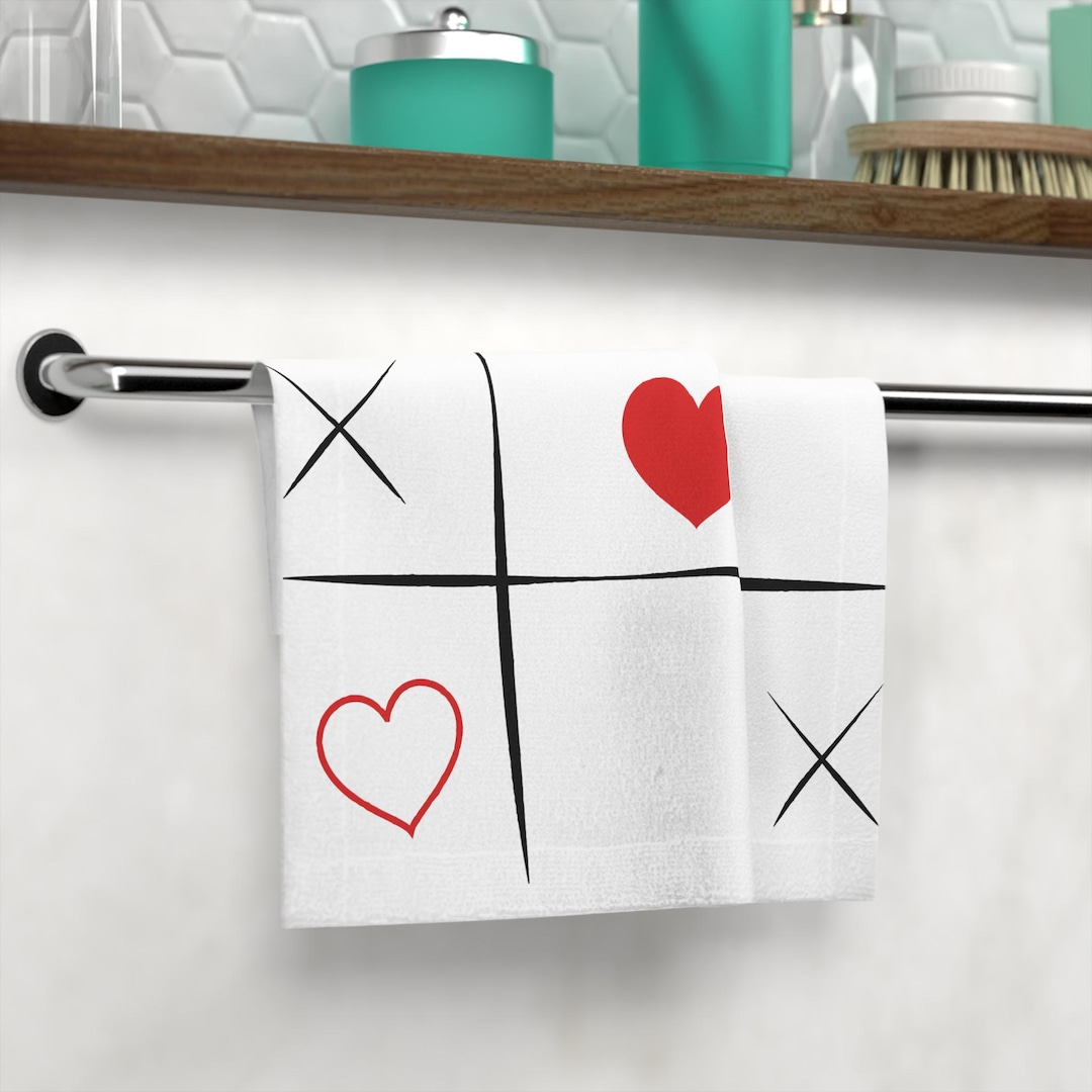 Tic Tac Toe Hearts Face Towel | Red Heart X O Pattern - Etsy