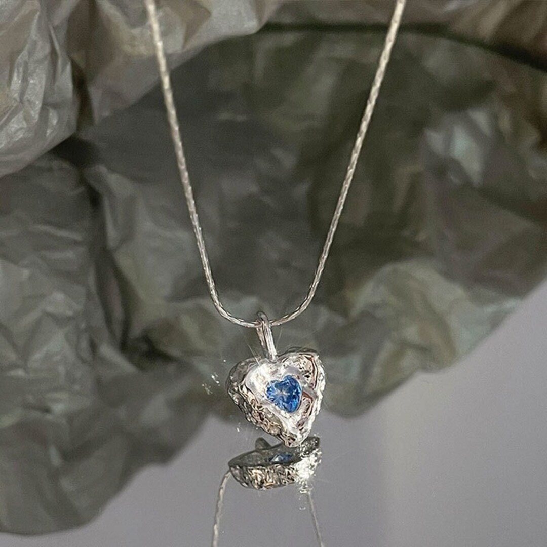 925 Sterling Silver Molten Heart Necklace, Blue Quartz Gemstone Heart ...