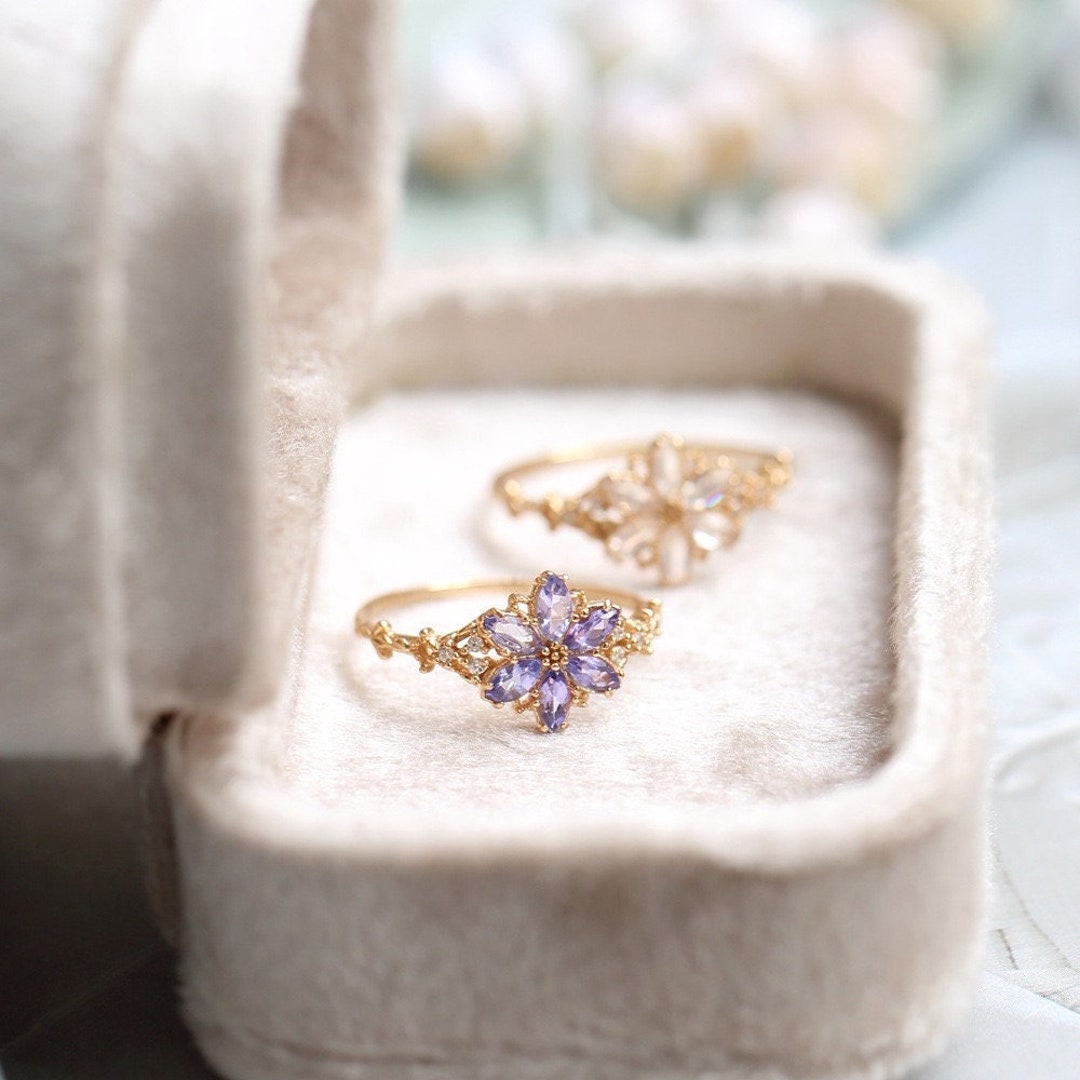 Snowflake Gemstone Ring, Snowflake Moonstone Ring, Gemstone Flower Ring ...