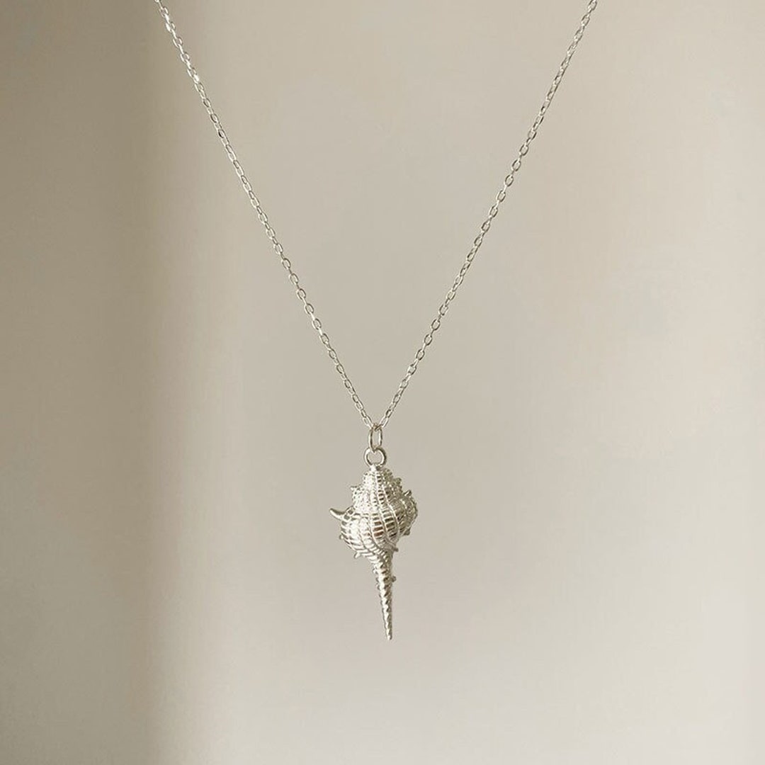 Silver Seashell Pendant Necklace, 925 Silver Necklace, Conch Necklace ...