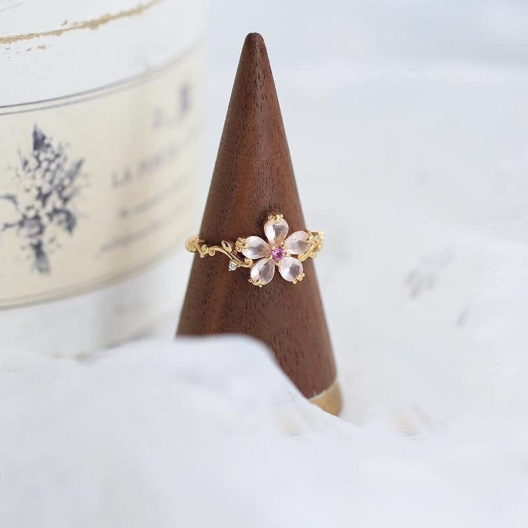 Cherry Blossom Rose Quartz Ring, Sakura Flower Ring, Pink Gemstone Ring ...
