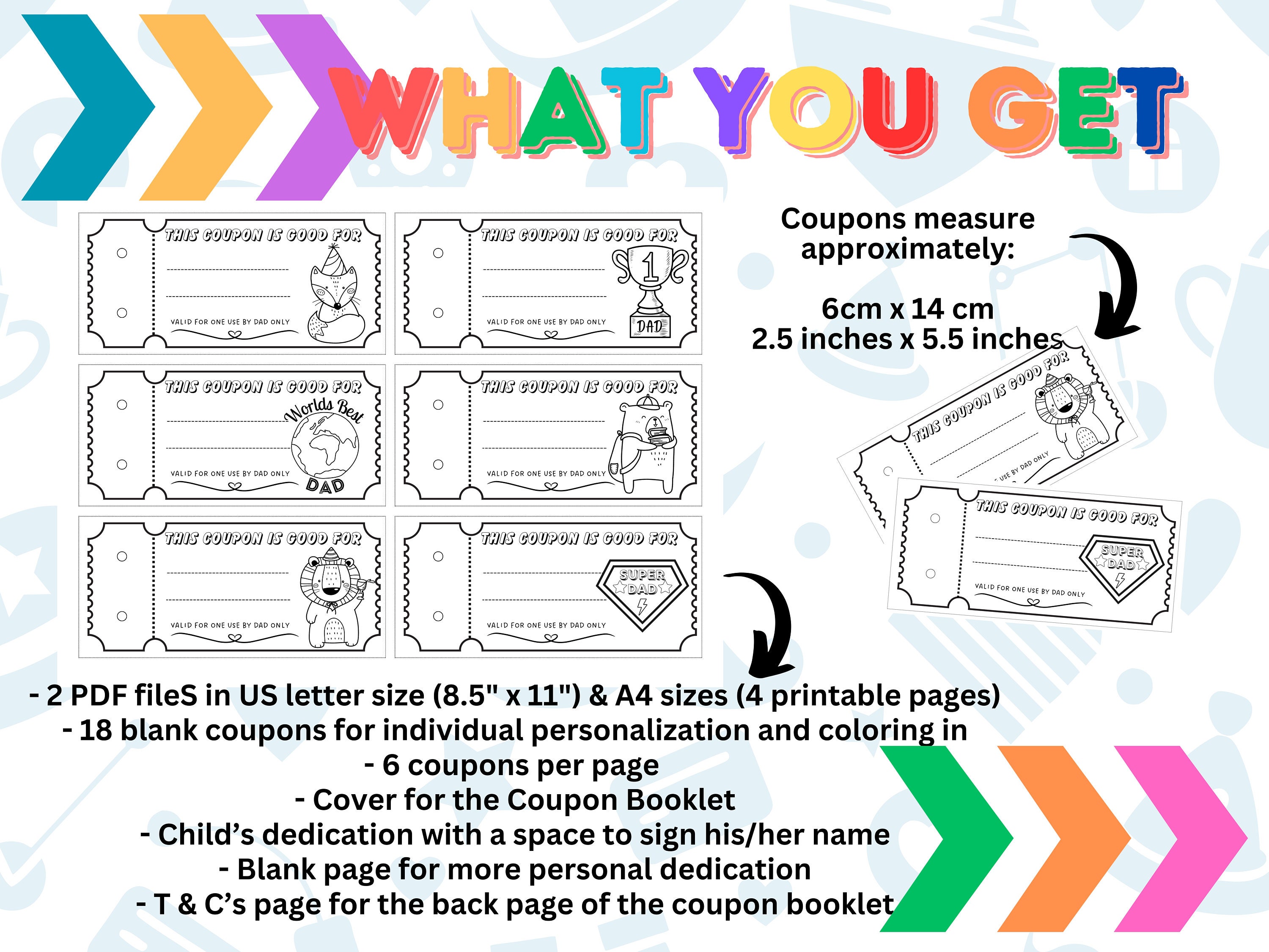 Fathers Day Coloring Coupon Booklet Digital Dad Voucher Printable ...