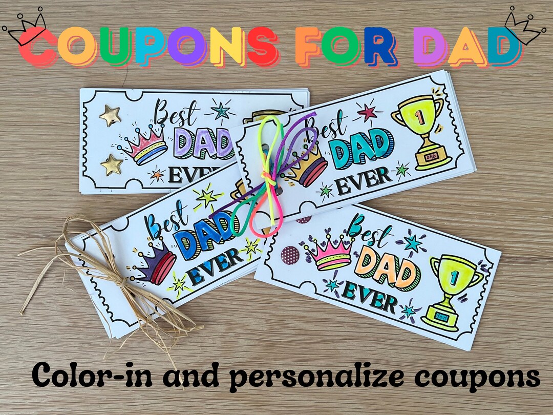 Fathers Day Coloring Coupon Booklet Digital Dad Voucher Printable ...