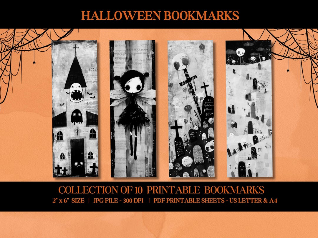 Halloween Printable Bookmark Set of 10, Spooky Bookmarks, Scary Gothic ...