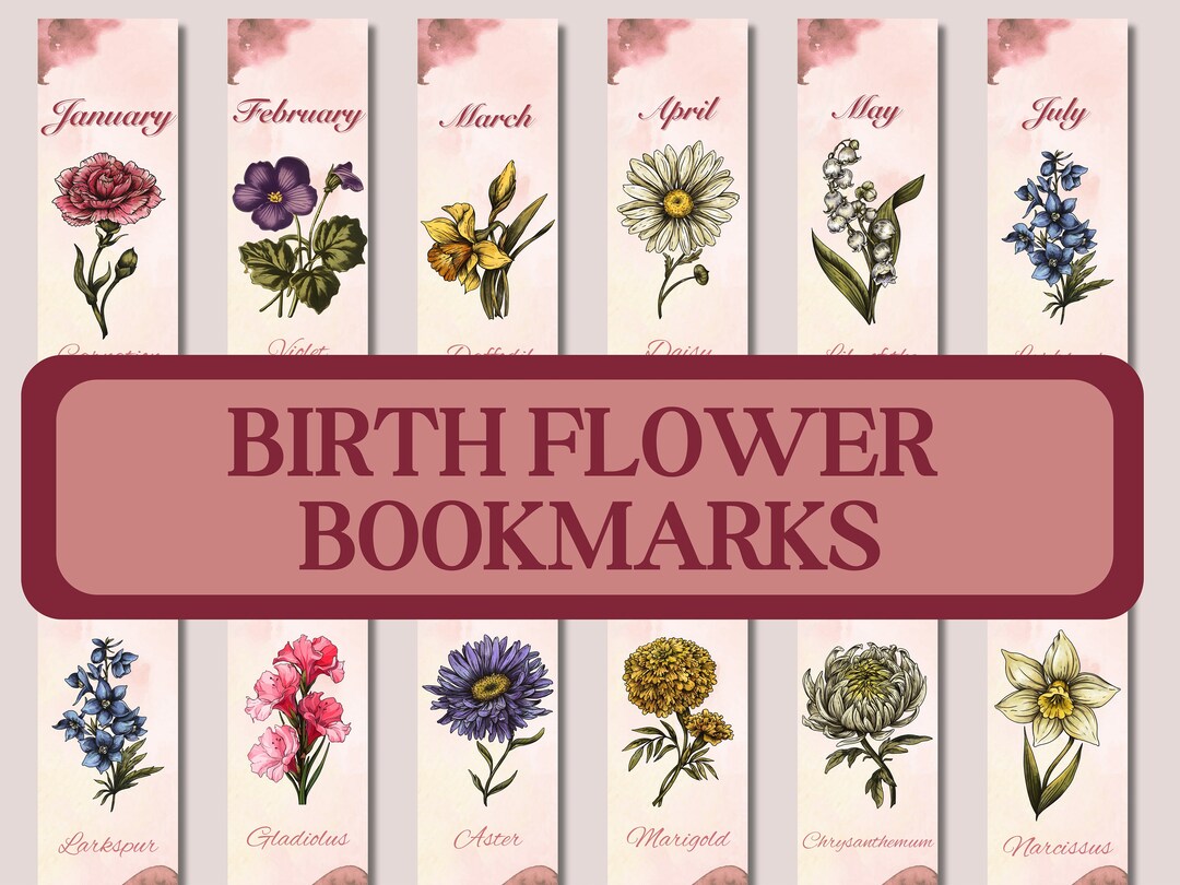 Bookmarks Birth Flower Digital Bookmarks Flowers Printable Downloadable ...