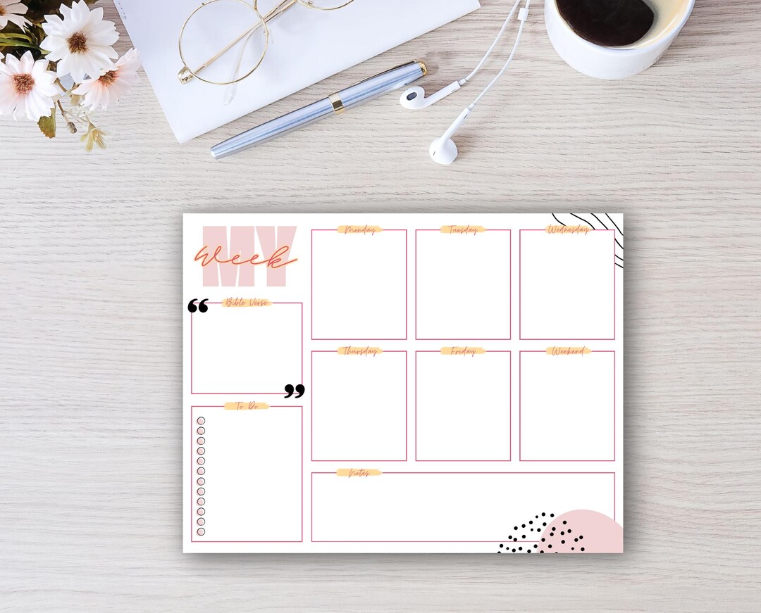 My Week Pink Weekly Planner Notepad Undated | Weekly Tear Away ...
