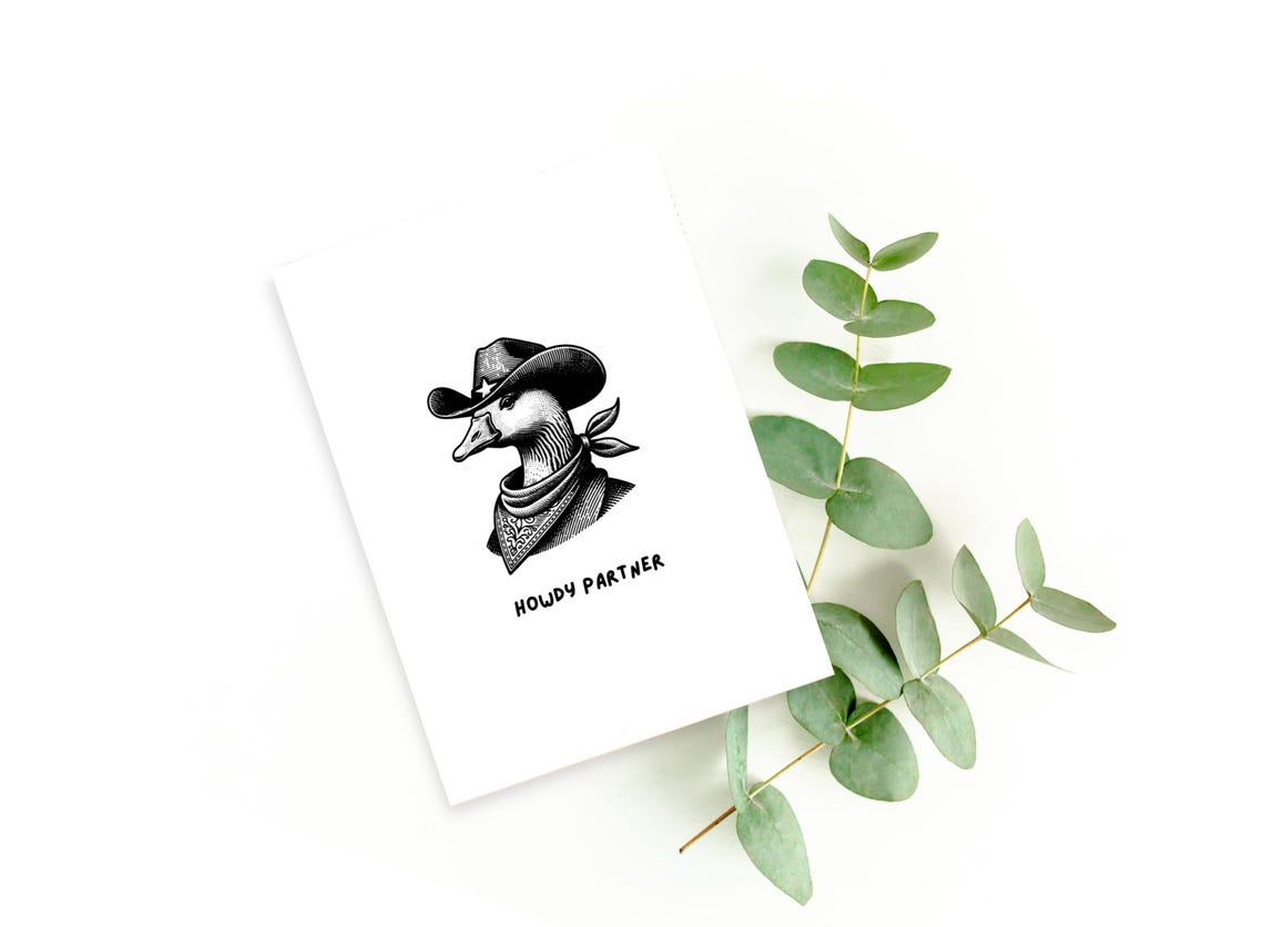 Howdy Partner Cowboy Hat Goose | Western Funny Card | Joke Card | Cute ...