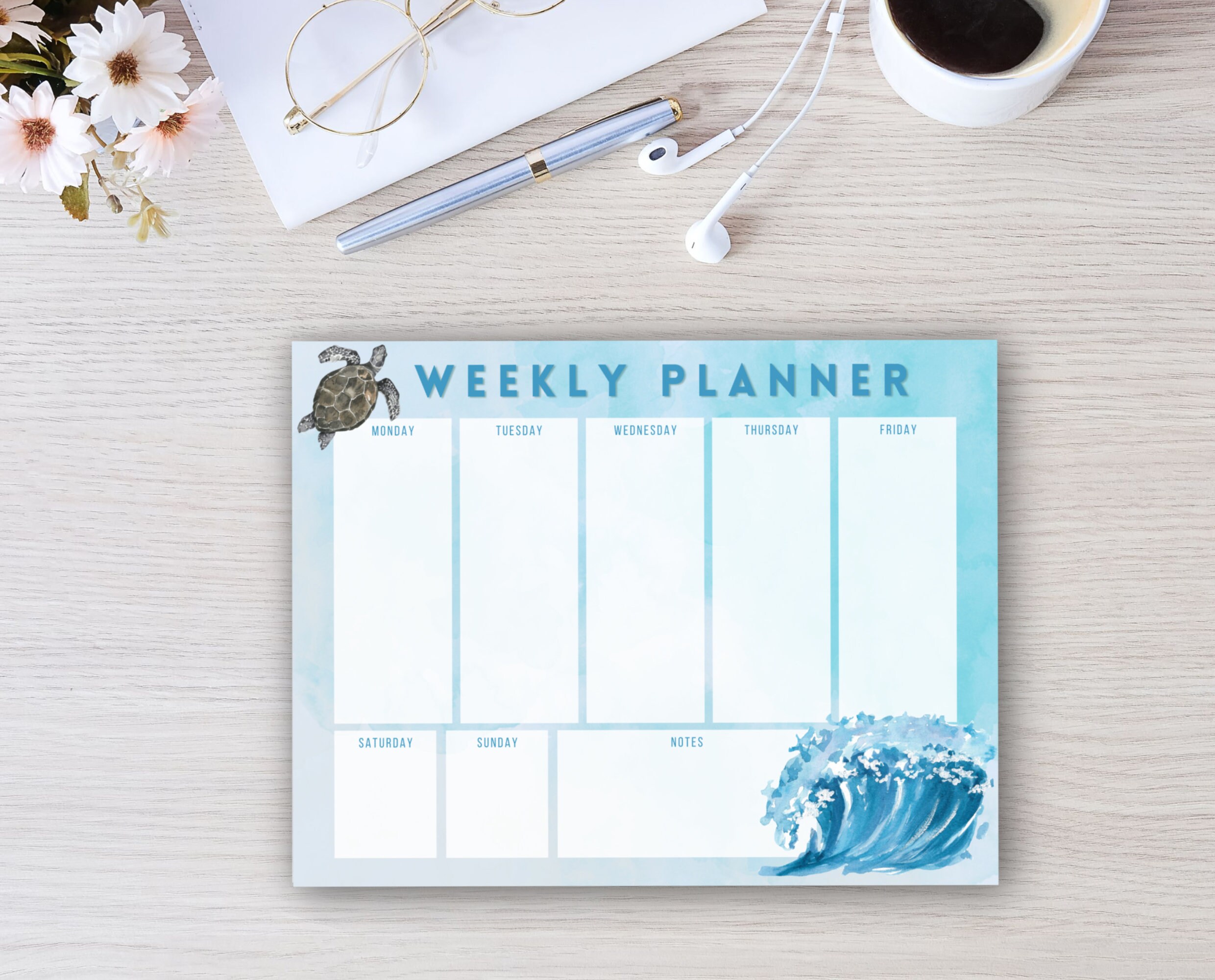 Sea Turtle Ocean Themed Weekly Planner Notepad Undated Weekly Tear Away ...