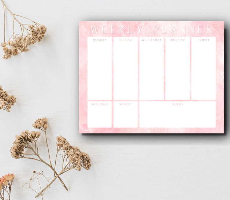 Soft Pink Watercolor Weekly Planner Notepad Undated Weekly Tear Away ...