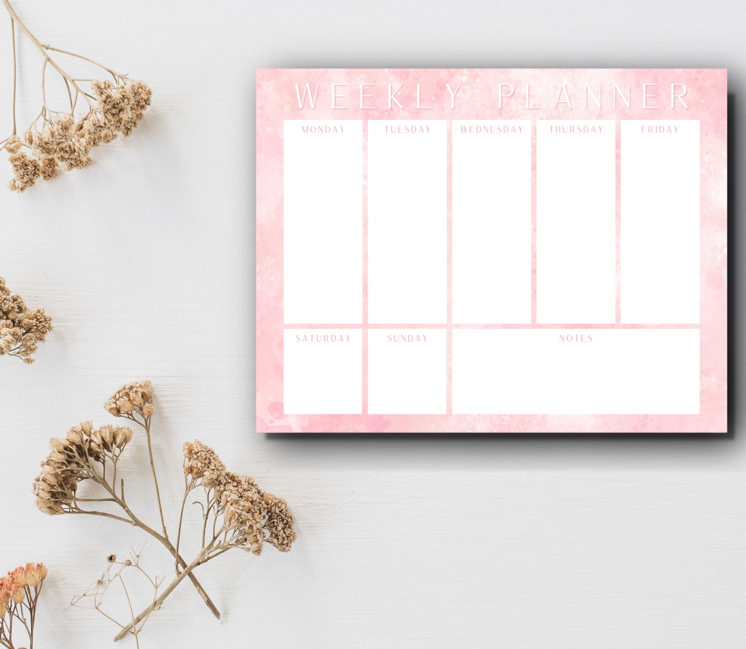 Soft Pink Watercolor Weekly Planner Notepad Undated Weekly - Etsy