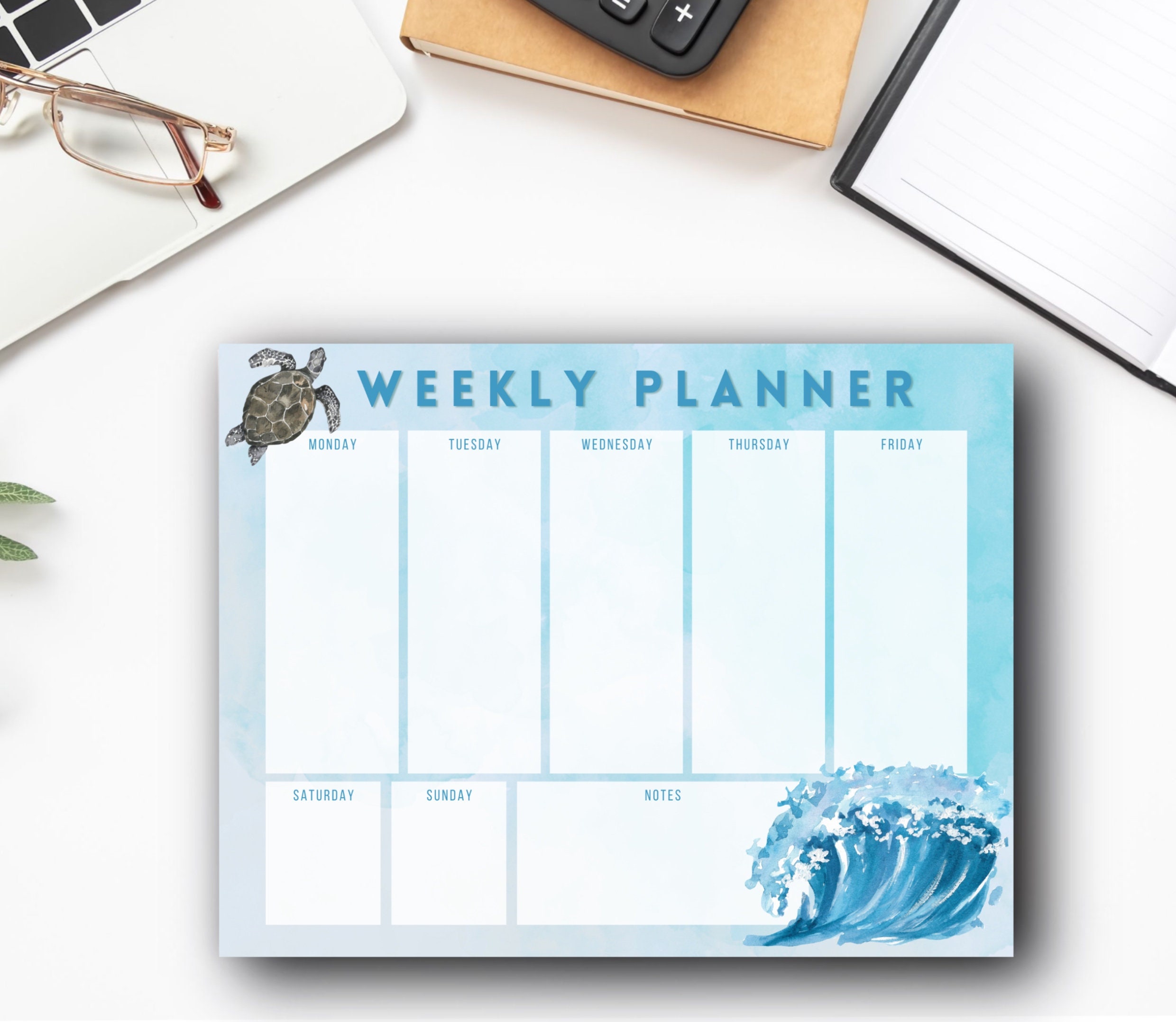 Sea Turtle Ocean Themed Weekly Planner Notepad Undated Weekly Tear Away ...