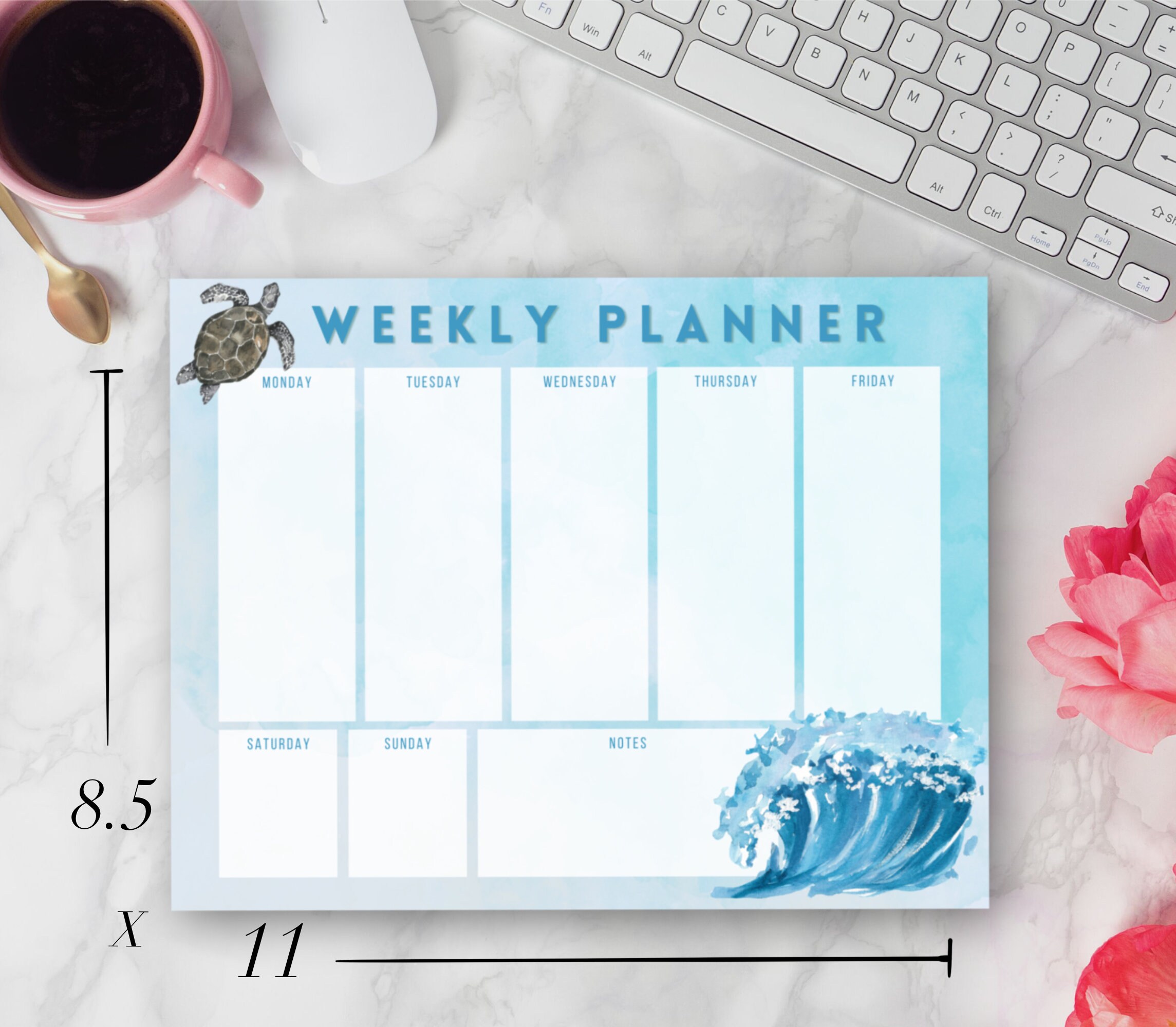 Sea Turtle Ocean Themed Weekly Planner Notepad Undated Weekly Tear Away ...