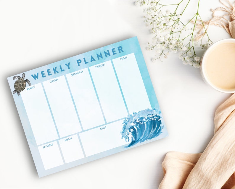 Sea Turtle Ocean Themed Weekly Planner Notepad Undated Weekly Tear Away ...