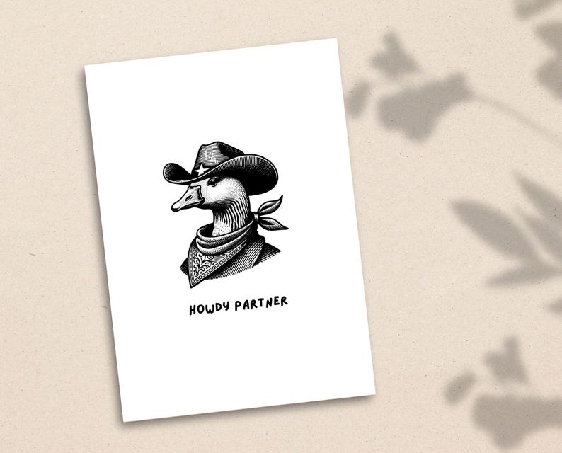 Howdy Partner Cowboy Hat Goose | Western Funny Card | Joke Card | Cute ...