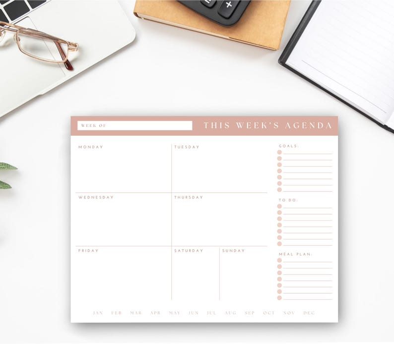 Blush Pink Weekly Planner Notepad Undated | Weekly Tear Away ...