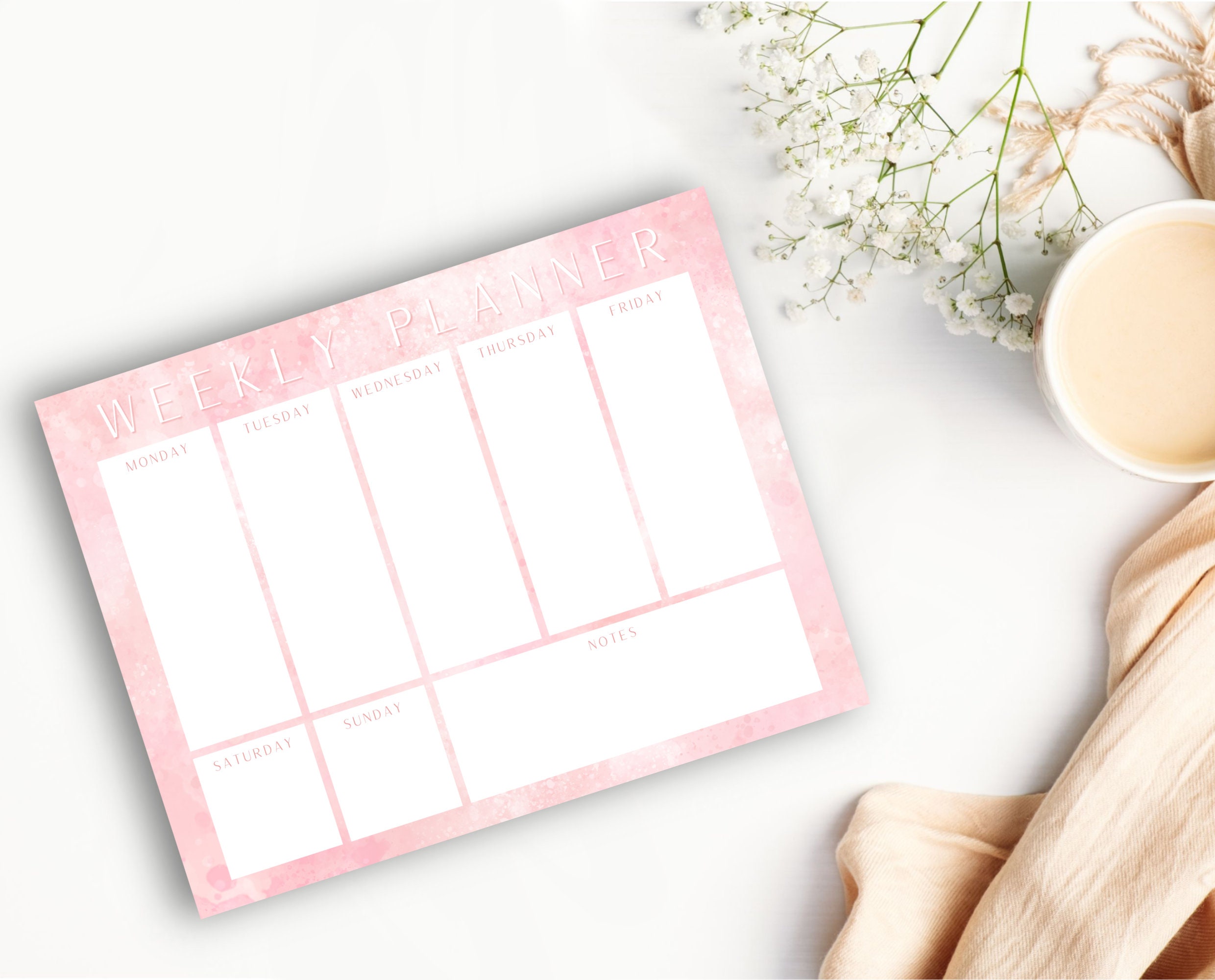 Soft Pink Watercolor Weekly Planner Notepad Undated Weekly Tear Away ...