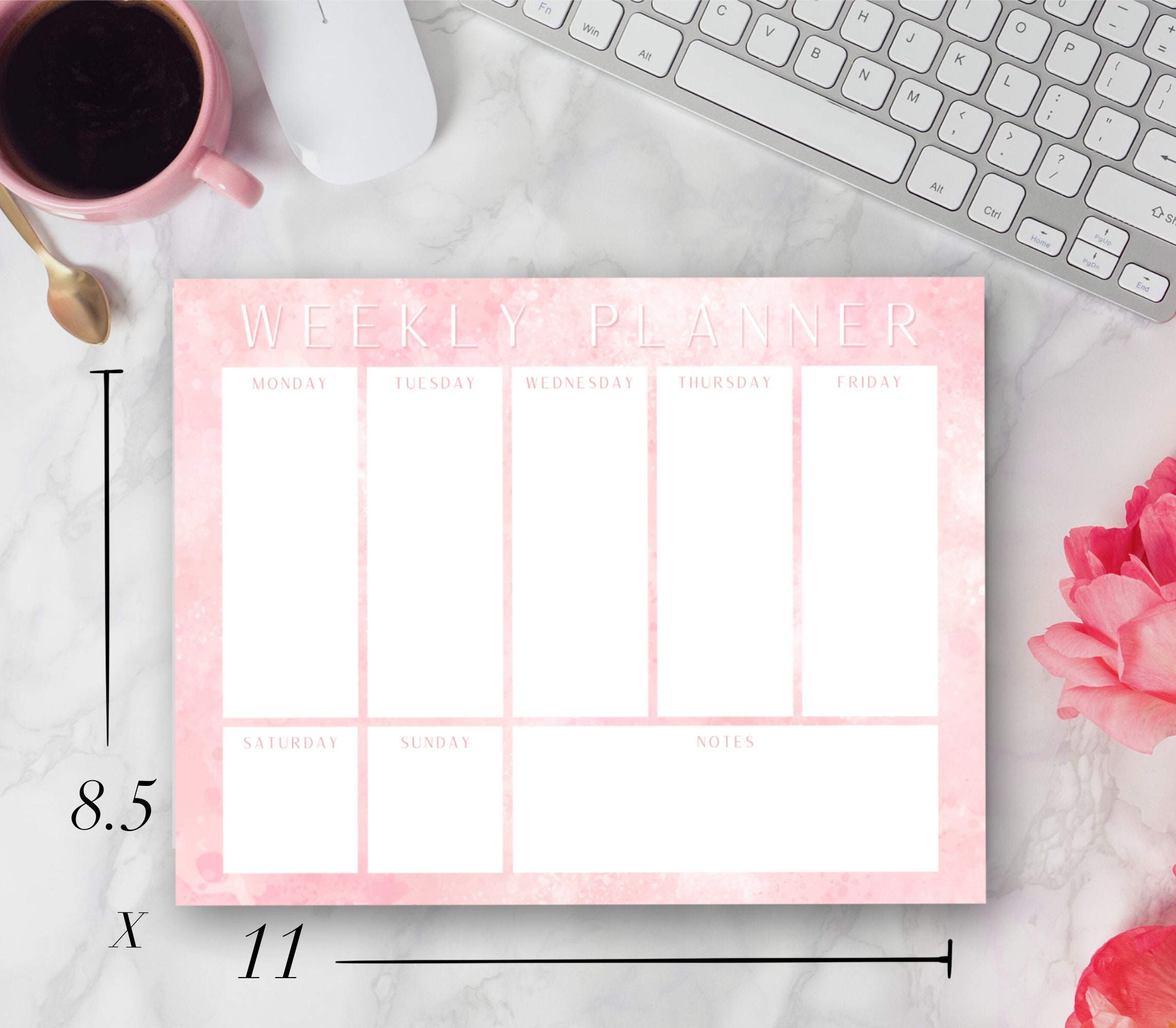 Soft Pink Watercolor Weekly Planner Notepad Undated Weekly Tear Away ...