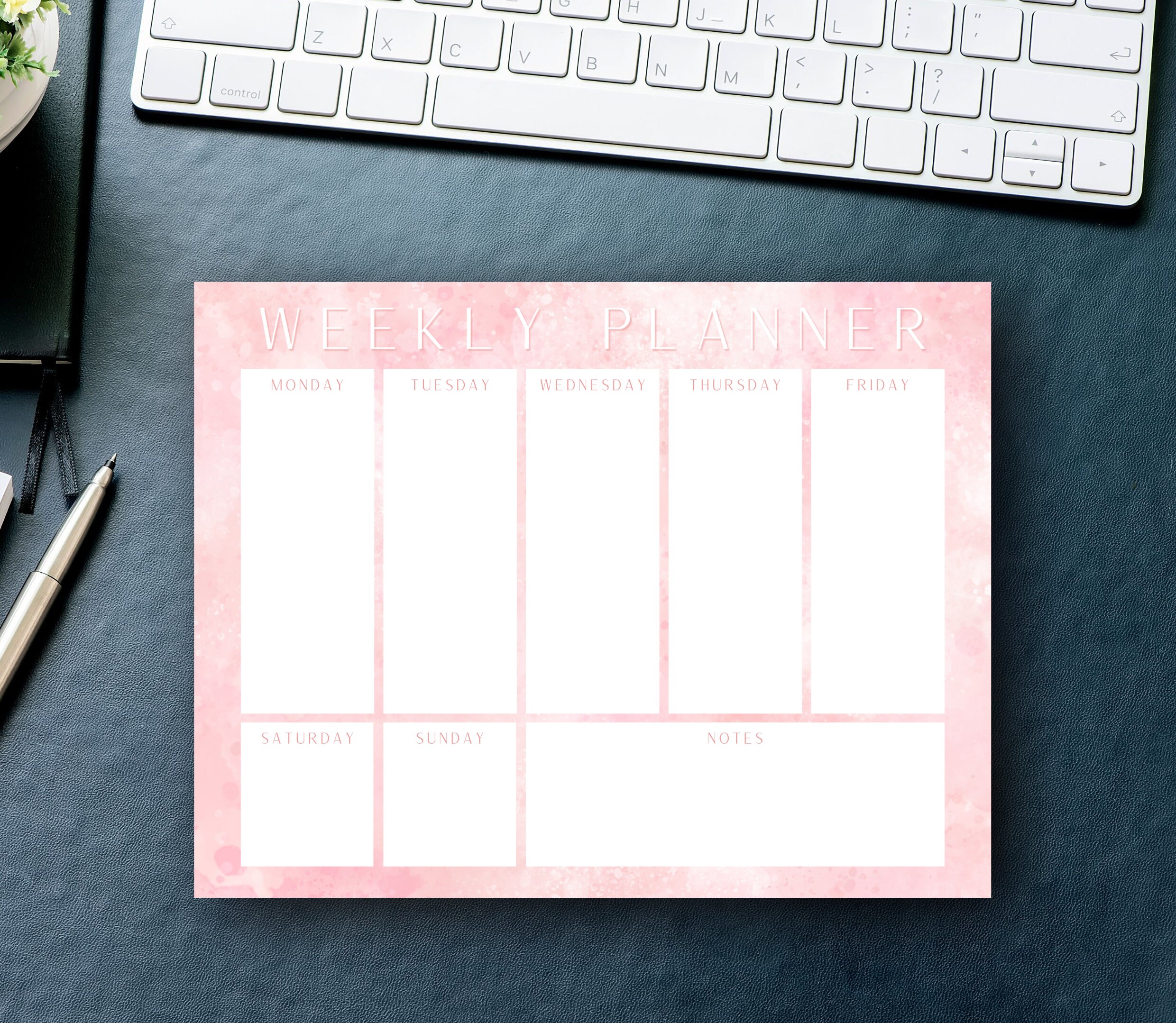 Soft Pink Watercolor Weekly Planner Notepad Undated Weekly Tear Away ...