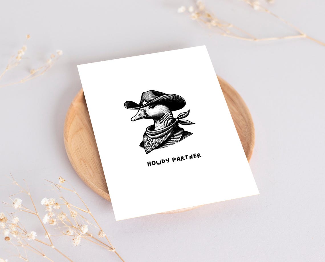 Howdy Partner Cowboy Hat Goose | Western Funny Card | Joke Card | Cute ...