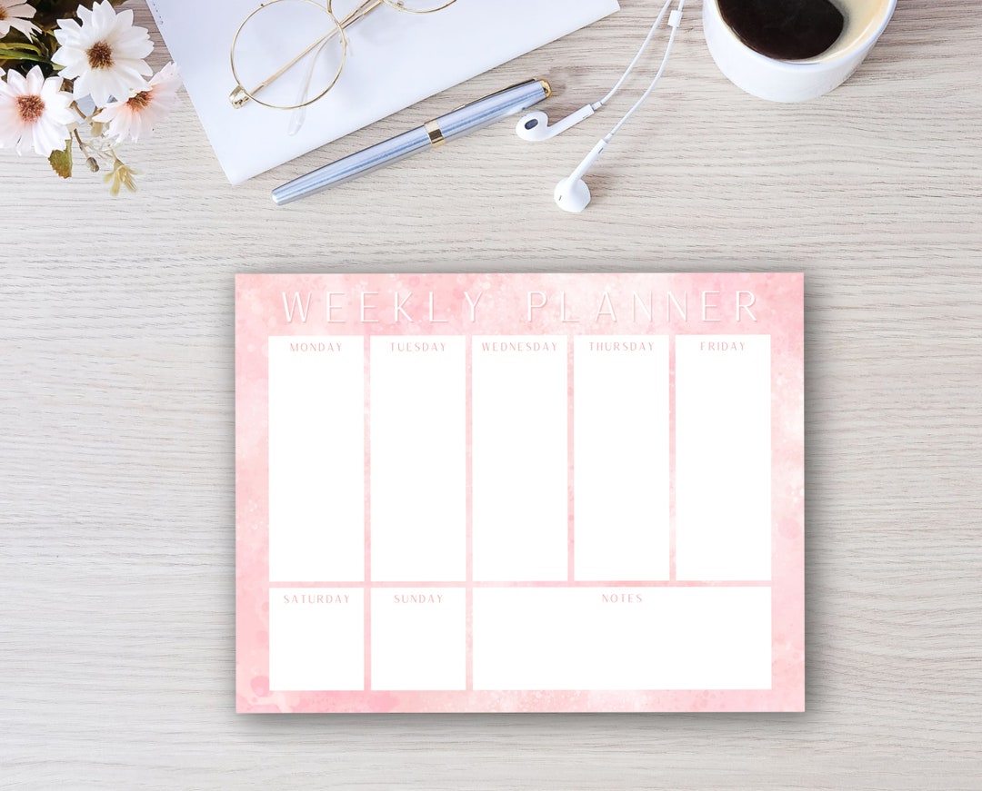 Soft Pink Watercolor Weekly Planner Notepad Undated Weekly Tear Away ...