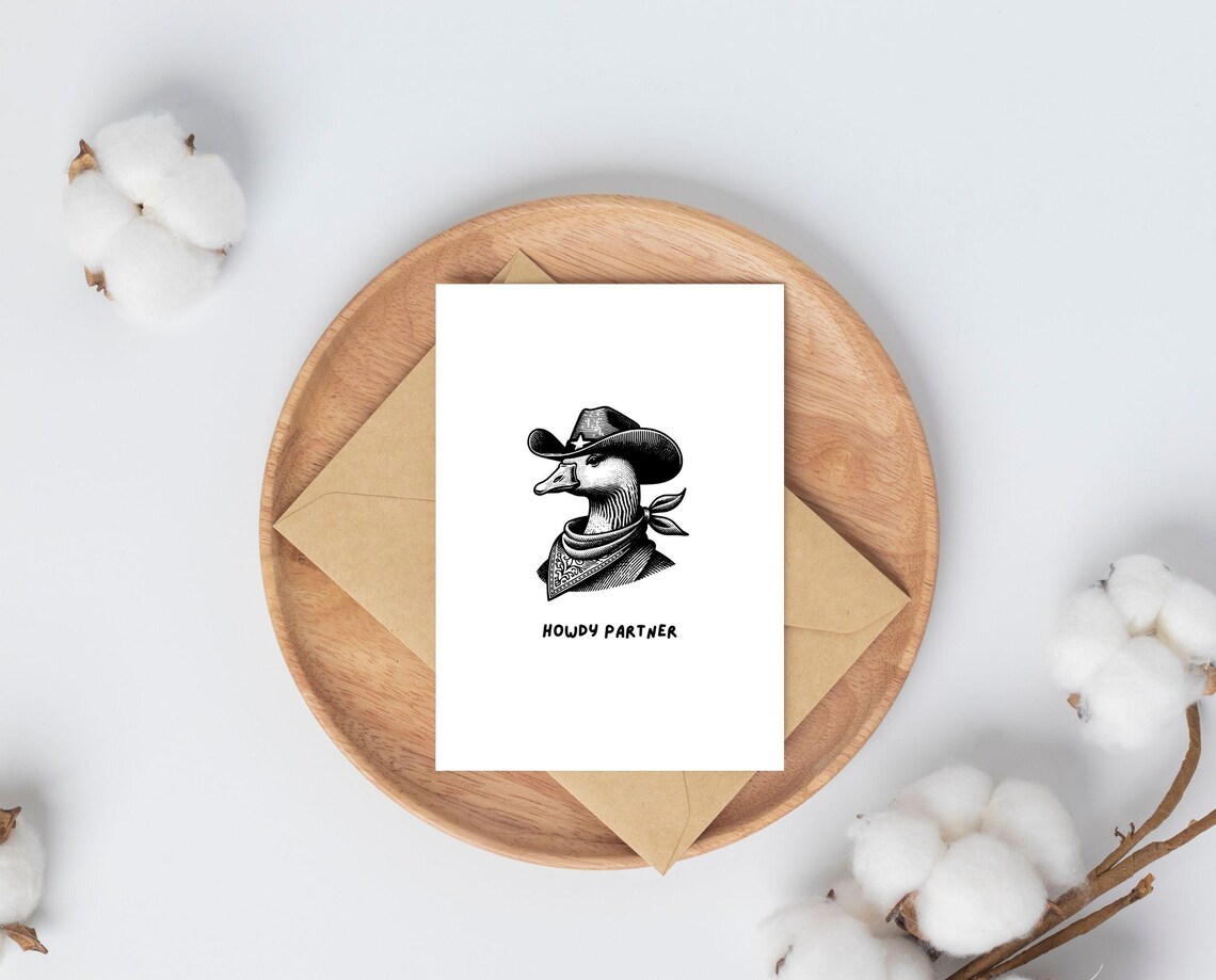 Howdy Partner Cowboy Hat Goose | Western Funny Card | Joke Card | Cute ...